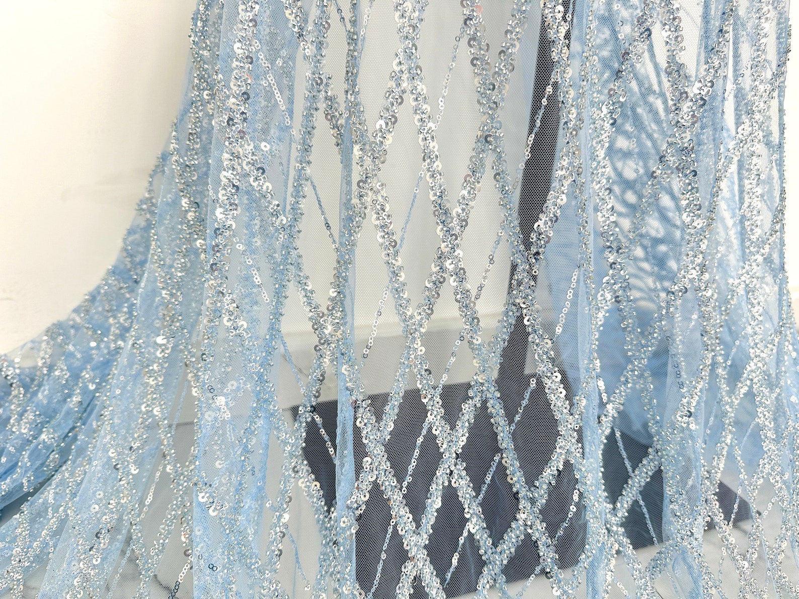 Gorgeous Cobweb Sequin Mesh Fabric, Heavy Beaded Lace Fabric, DIY ...