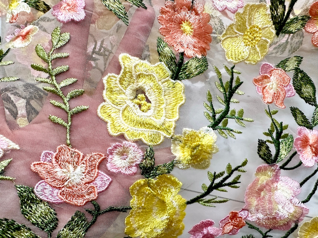 Embroidered Floral Tulle Fabric, Mesh Lace Fabric, DIY Dress, Clothing ...