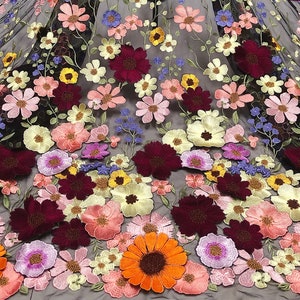 Colour 3D Flower Lace Tulle Fabric,clothing Dresses Fabric,mesh Fabric ...