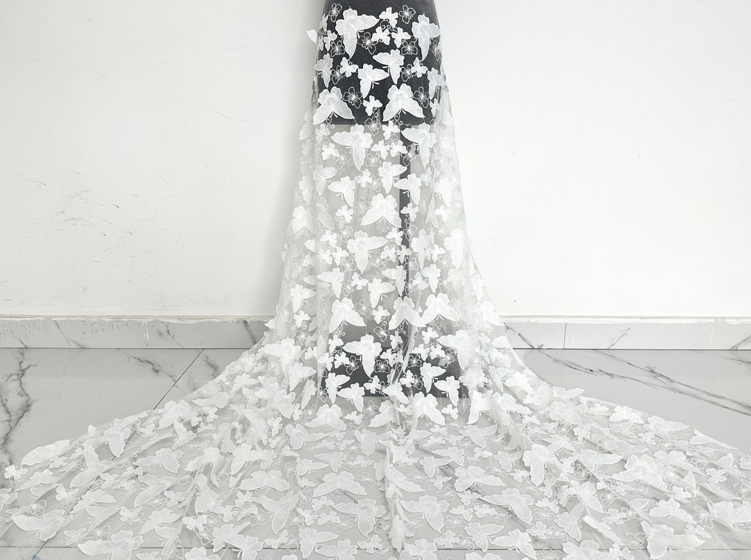 White Butterfly Lace Fabric,sequin Butterfly Fabric,3d Butterfly Fabric ...