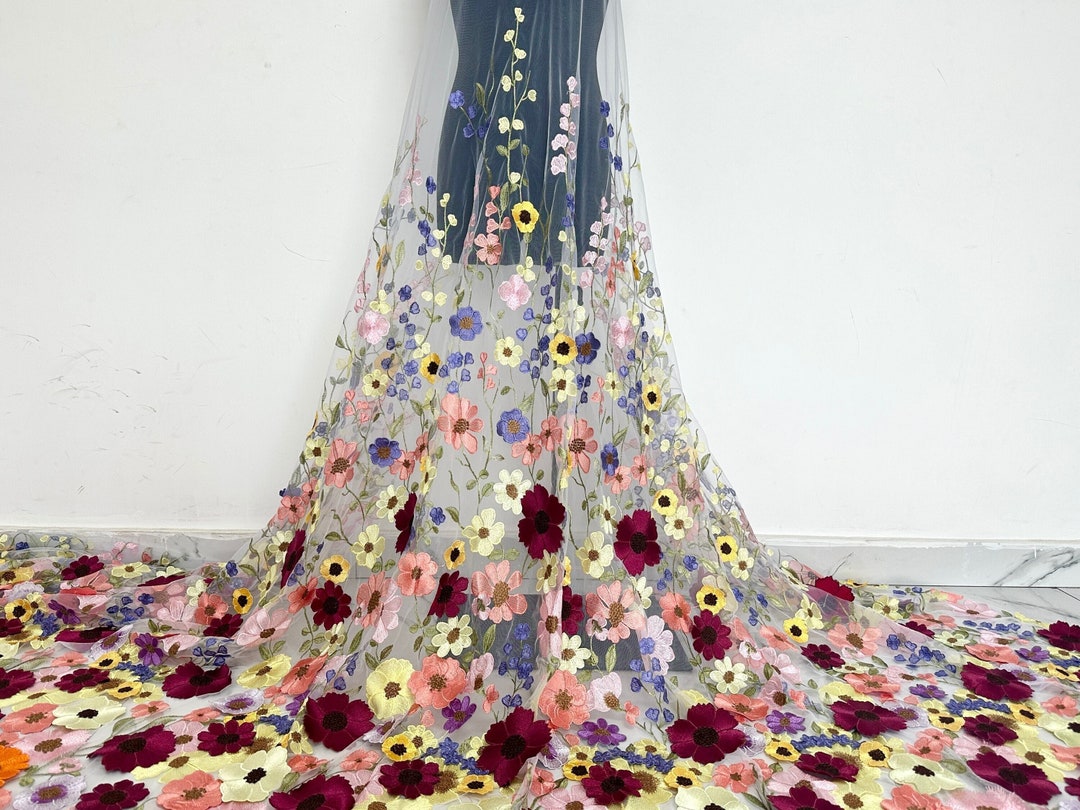 3D Colored Flower Tulle Fabric,bridal Gown Fabric,party Dress Fabric ...