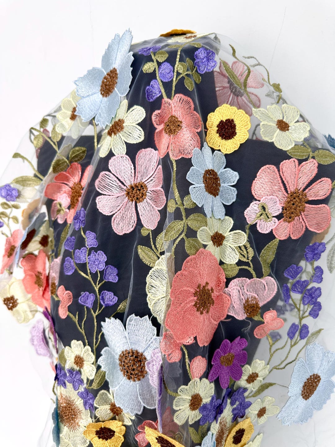Flower Dress Fabric, 3D Flower Fabric, Embroidery Fabric, Tulle Fabric ...