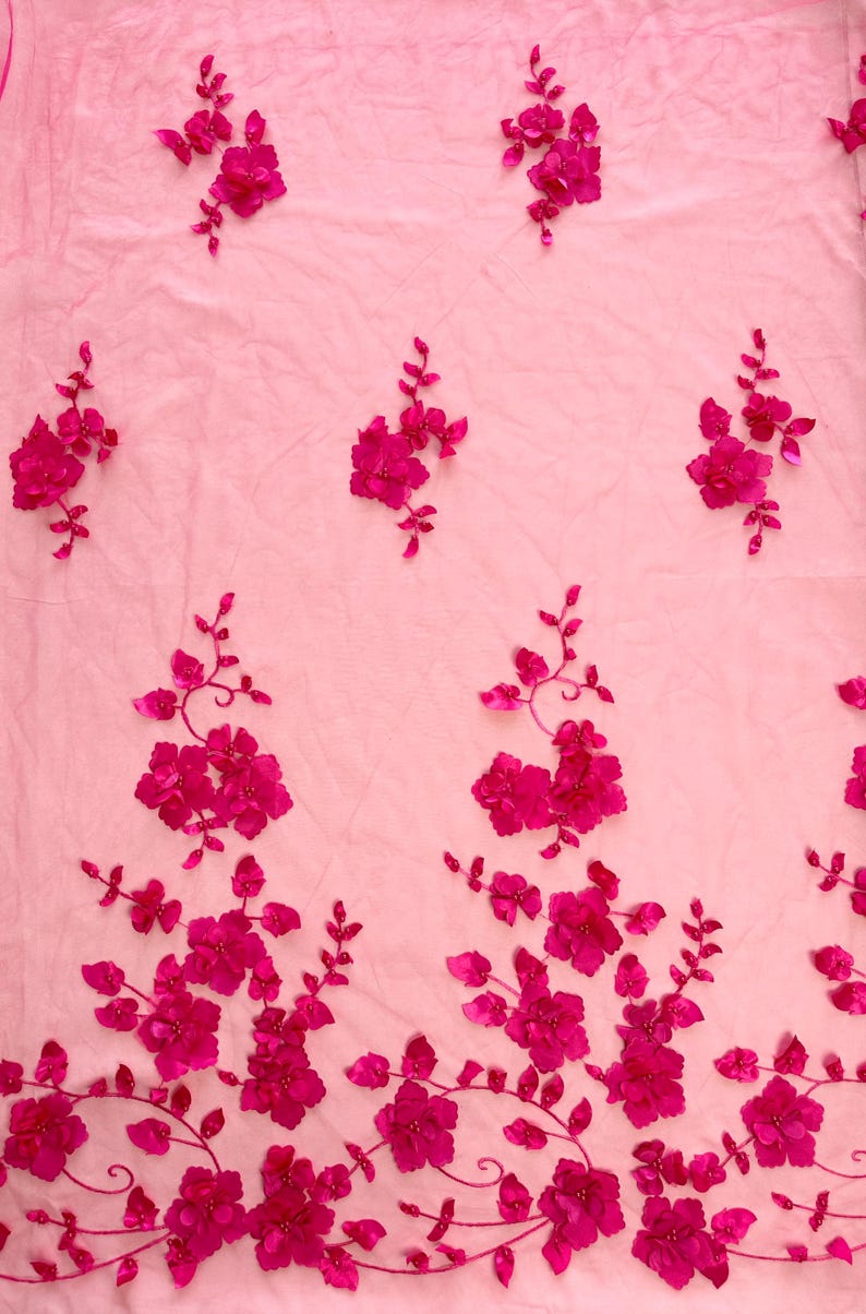 Rose Red Flower Lace Fabric, Beaded Fabric, 3d Flower Tulle Fabric ...
