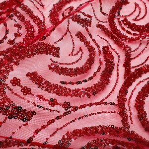 Red Irregular Beaded Sequin Lace Fabric, Sequin Mesh Fabric, Party ...