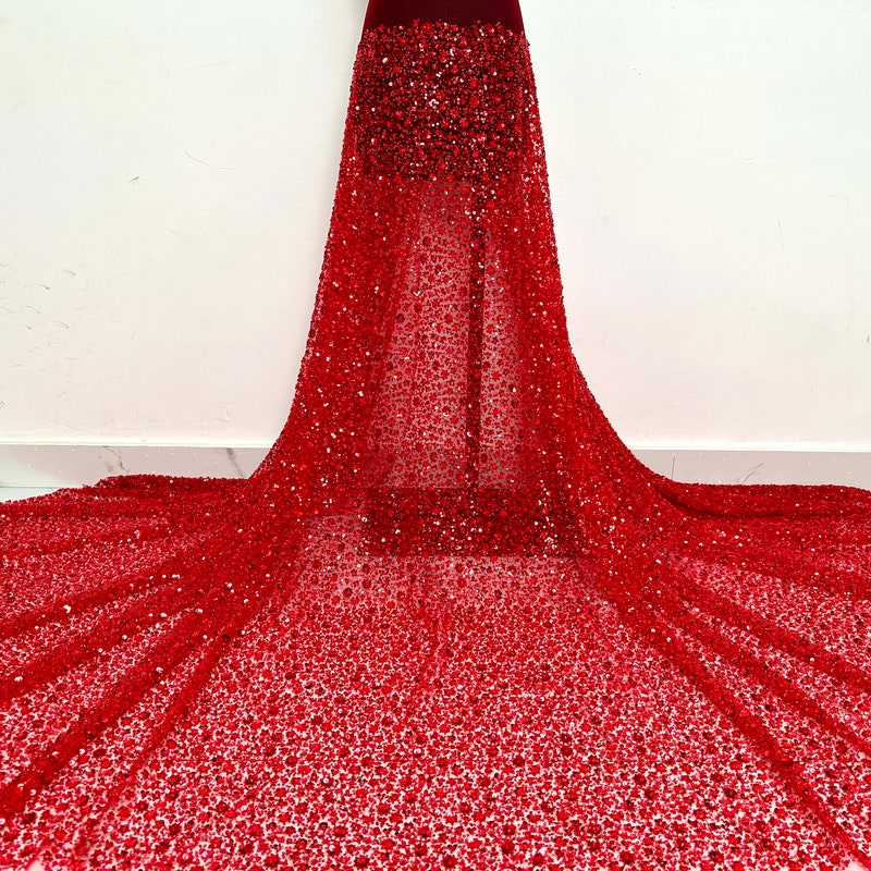 Red Beaded Lace Fabric - Etsy