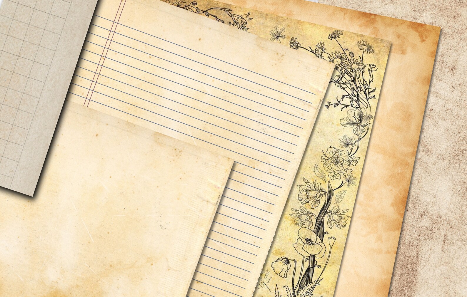 Vintage Digital Writing Paper for Scrapbooking, Junk Journaling Etc ...