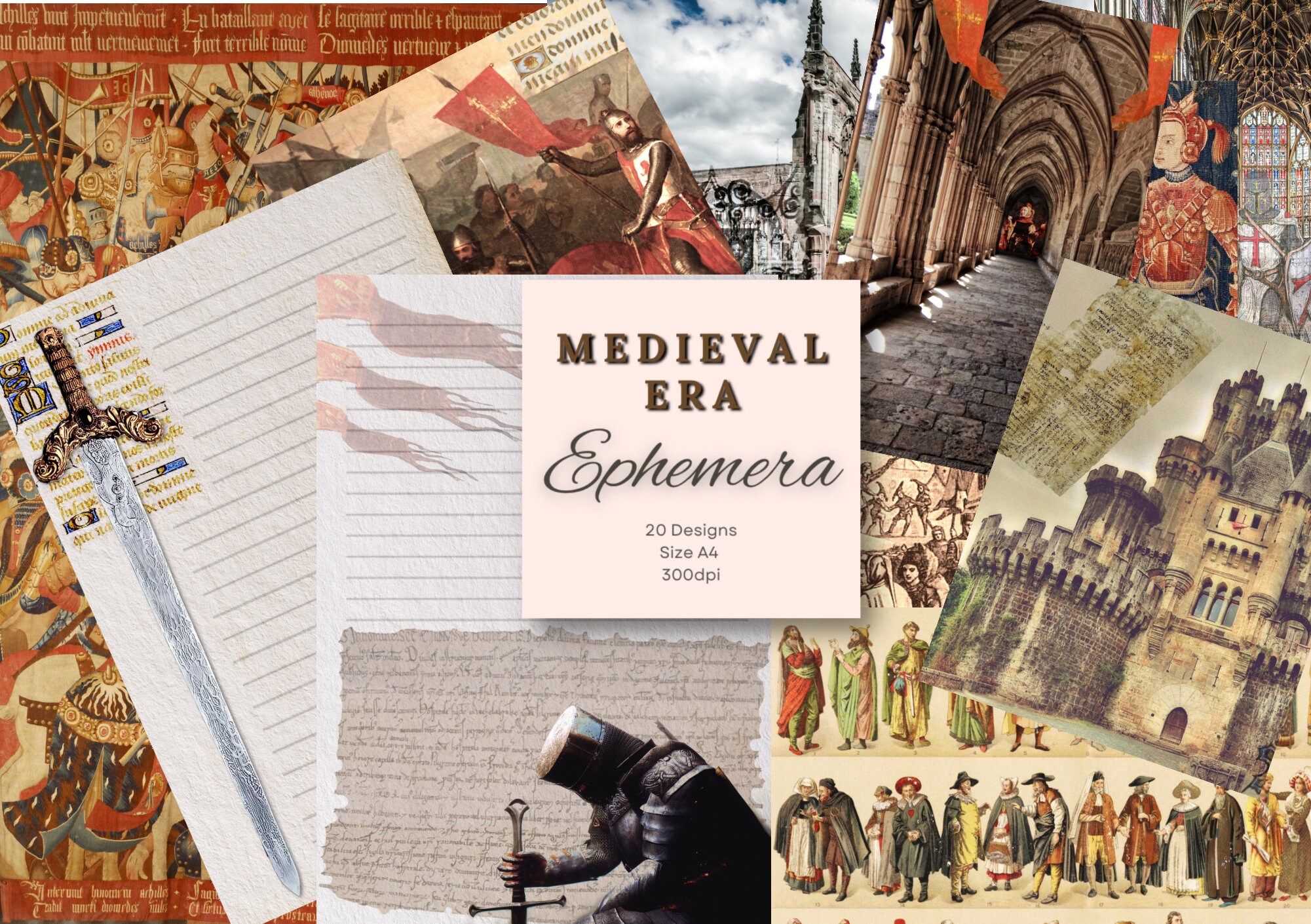 Medieval Era Digital Paper for Scrapbooking, Journaling, Decoupage. Old ...