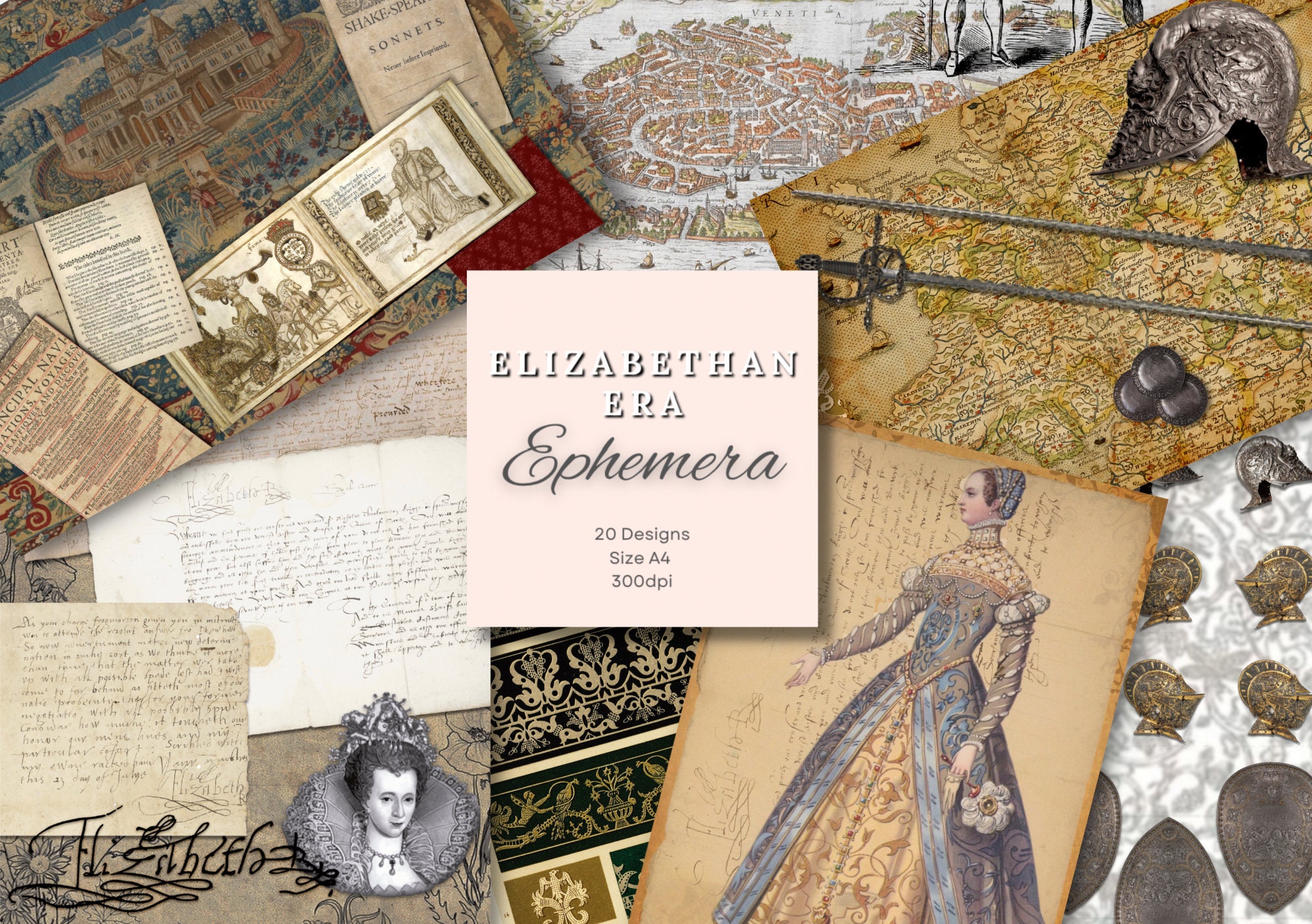 Vintage Elizabethan Era Digital Paper for Scrapbooking, Journaling ...
