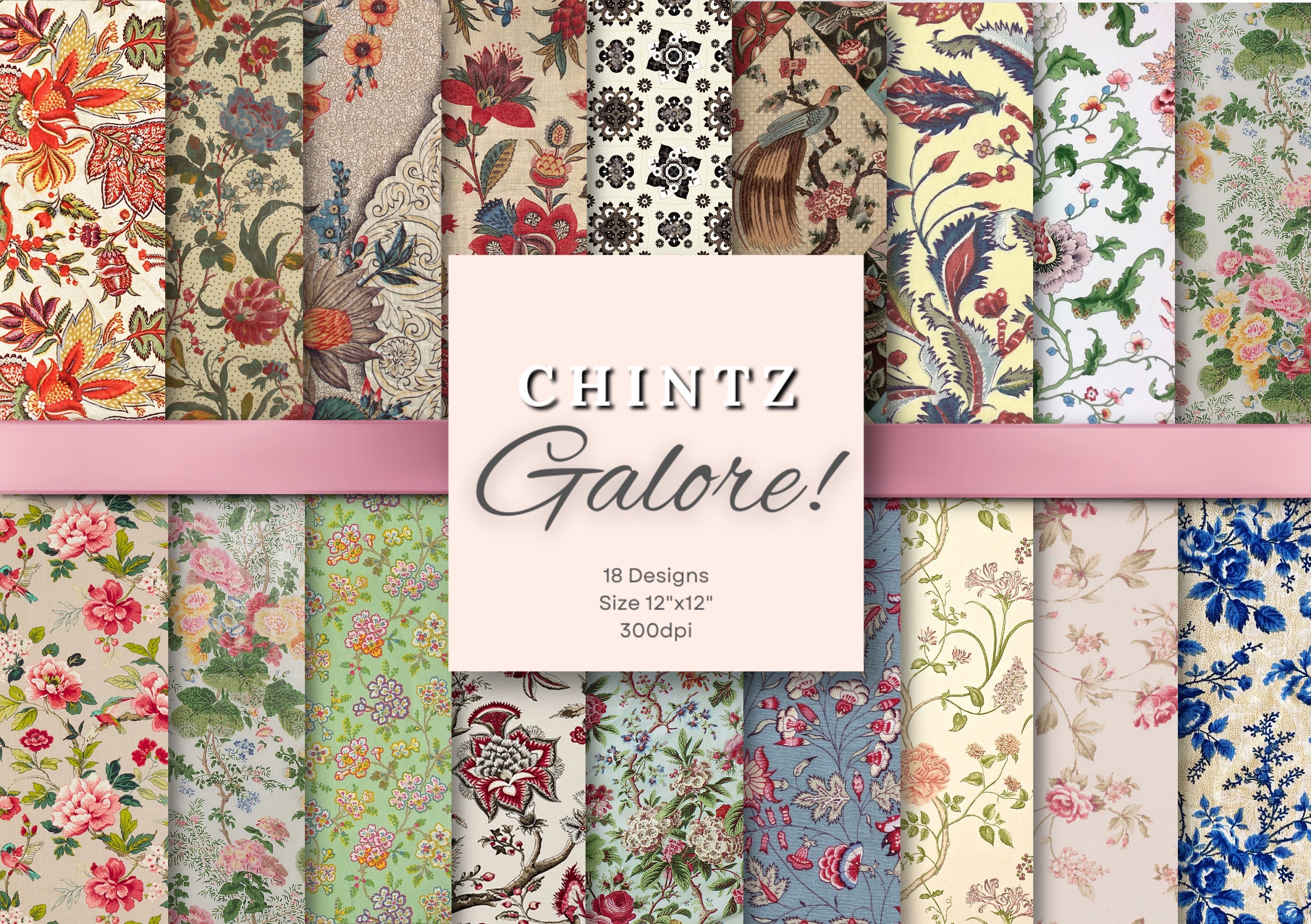Chintz Galore! Digital Paper for Scrapbooking, Journaling, Decoupage Etc Chintz Patterned ...