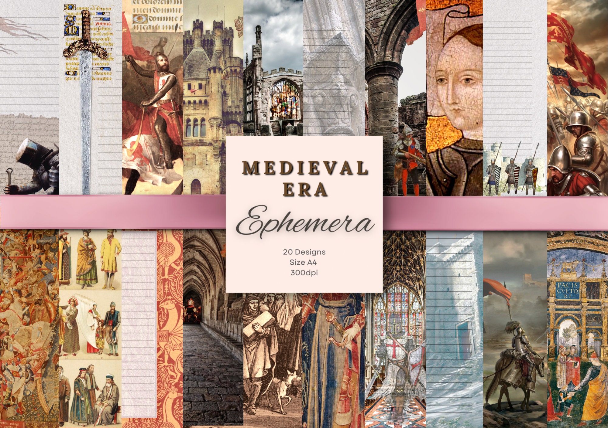 Medieval Era Digital Paper for Scrapbooking, Journaling, Decoupage. Old ...