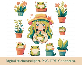 Cute Kawaii Printable Digital Stickers Clipart Rainbow Chic Frog ...