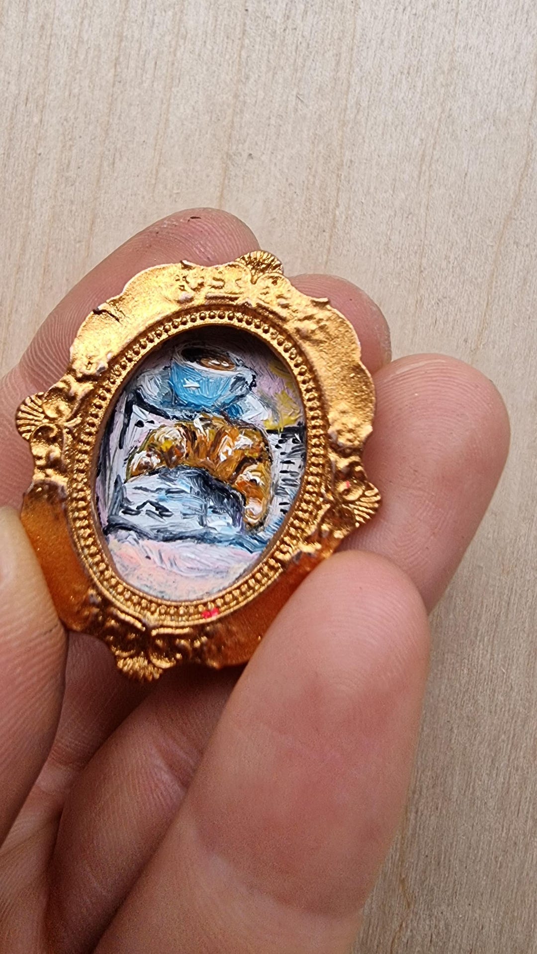 Miniature Croissant & Coffee Oil Painting - Gold Frame Magnet - Etsy