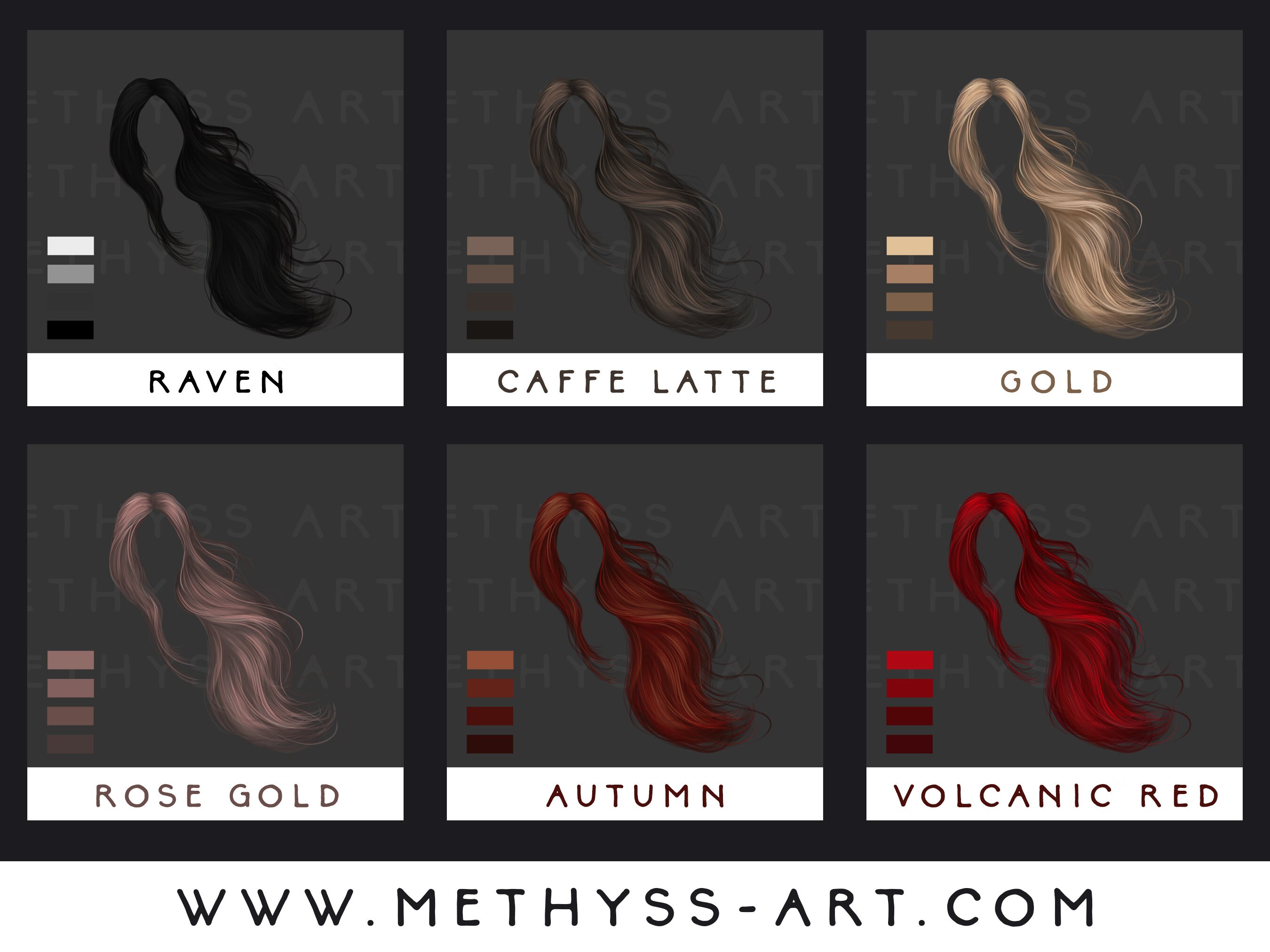 Digital Hair Overlays - Wavy Painted PNG Hair Set on a Transparent ...