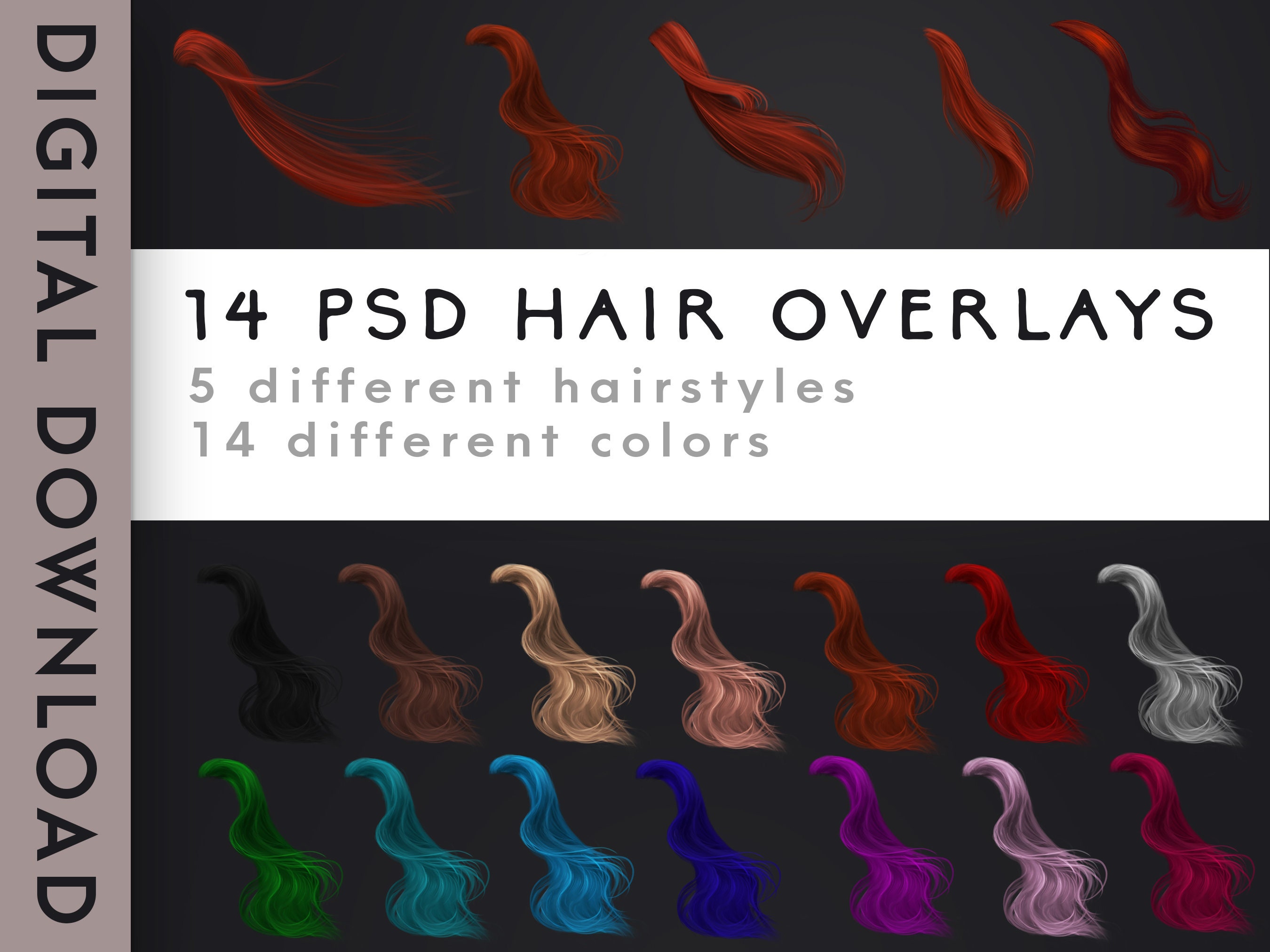 Digital Hair Overlays - Instant Download of 5 Different Hairstyles ...