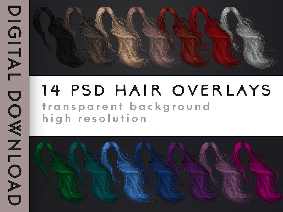 Digital Hair Overlays - Wavy Painted PNG Hair Set on a Transparent ...