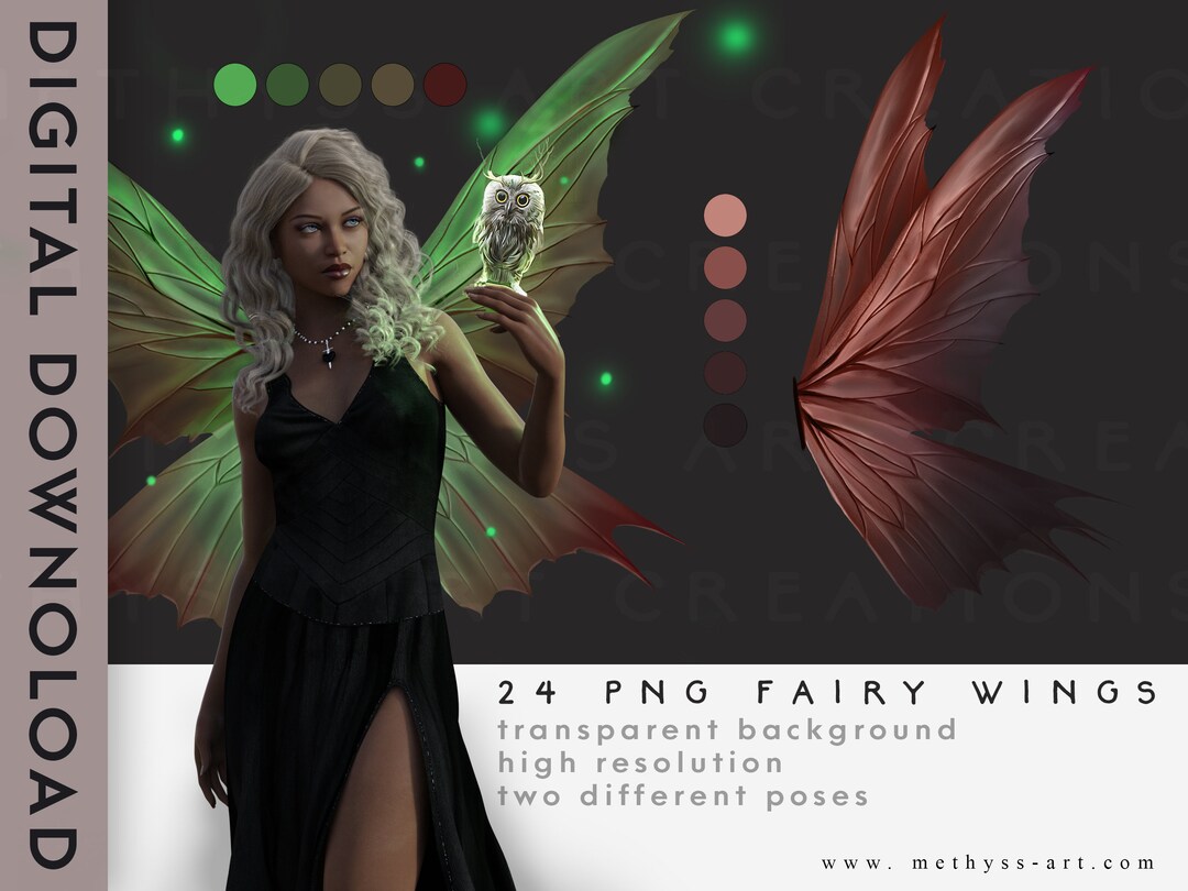 Digital Fairy Wings - 14 PNG Overlays Coming in 7 Different Colors, Fae ...