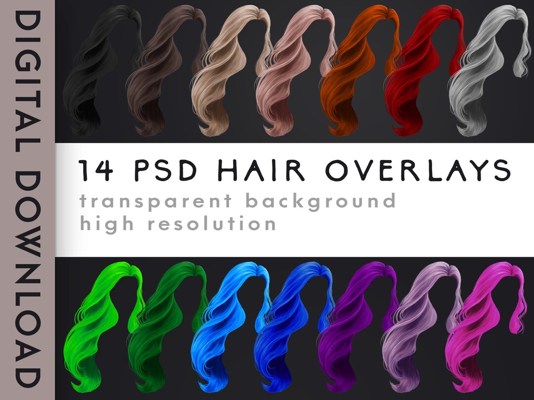 Digital Hair Overlays - Wavy Painted PNG Hair Set on a Transparent ...