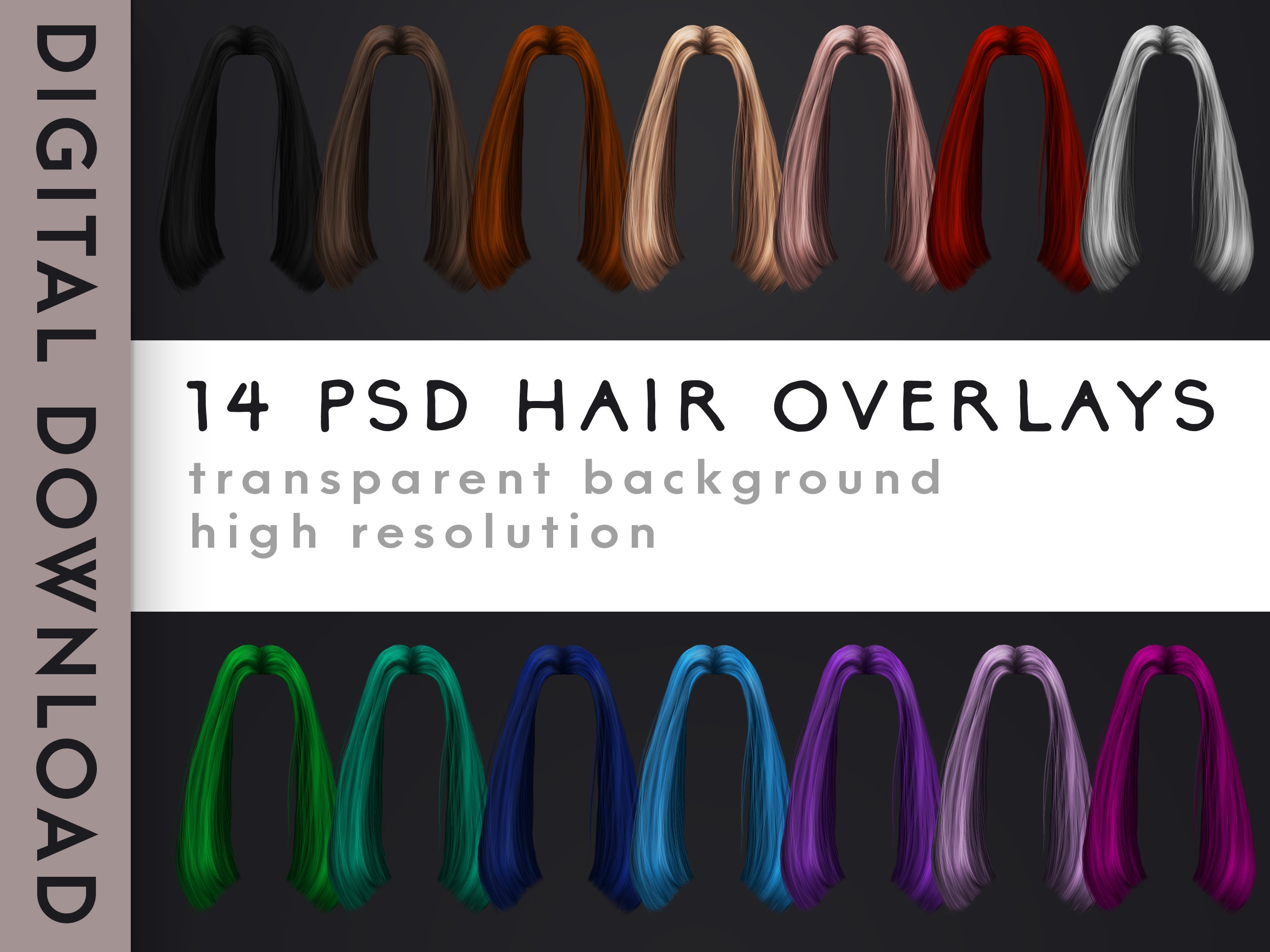 Digital Hair Overlay - Instant Download of a Straight Hair Digital Wig ...