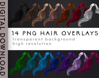 Digital Hair Overlays - Instant Download of Wavy Hairstyles, 14 PNG ...