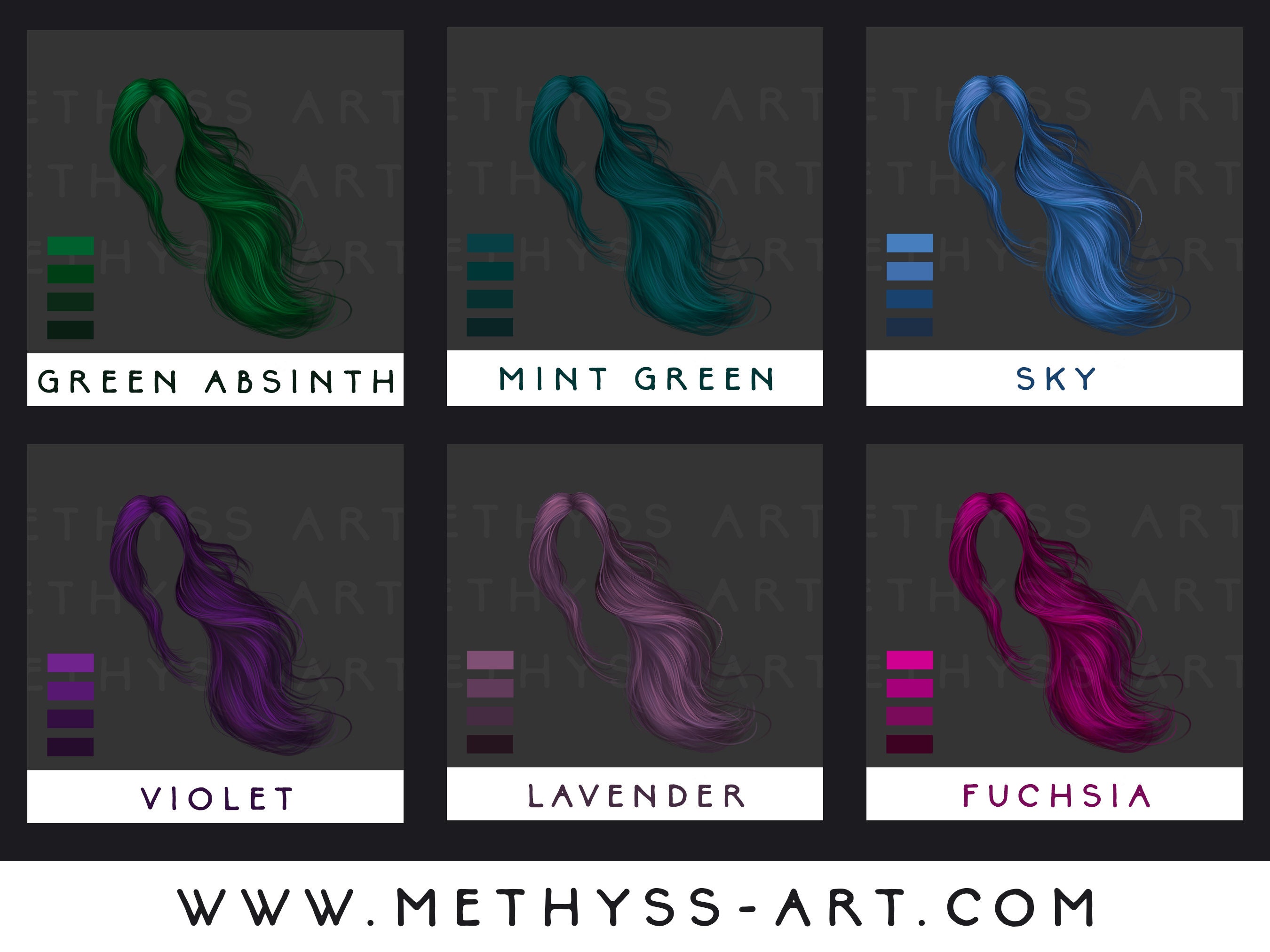 Digital Hair Overlays - Wavy Painted PNG Hair Set on a Transparent ...