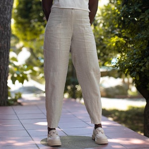 Linen Pants for Women Linen Trousers Women Paper Bag Linen Pants Mid ...