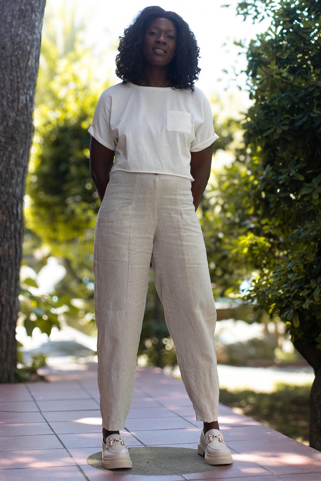 Linen Pants for Women Linen Trousers Women Paper Bag Linen Pants Mid ...