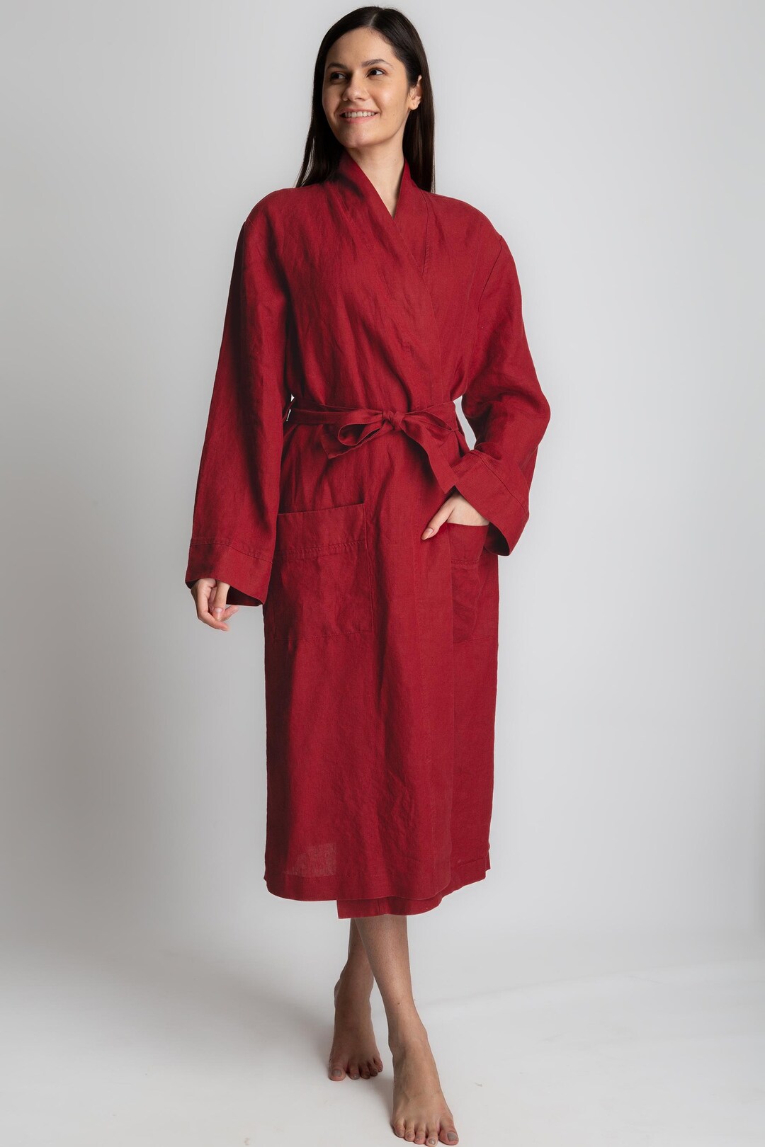 Natural Linen Bathrobe, Linen Bathrobe for Women, Linen Dressing Gown ...