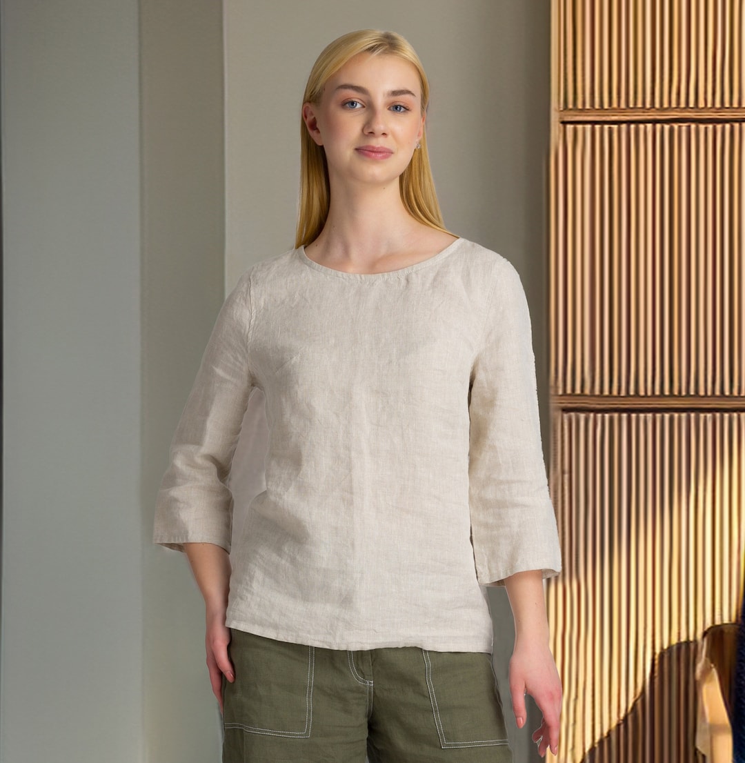 Women's Linen Blouse 3/4 Sleeve Linen Blouse Linen Tops Loose Clothing ...