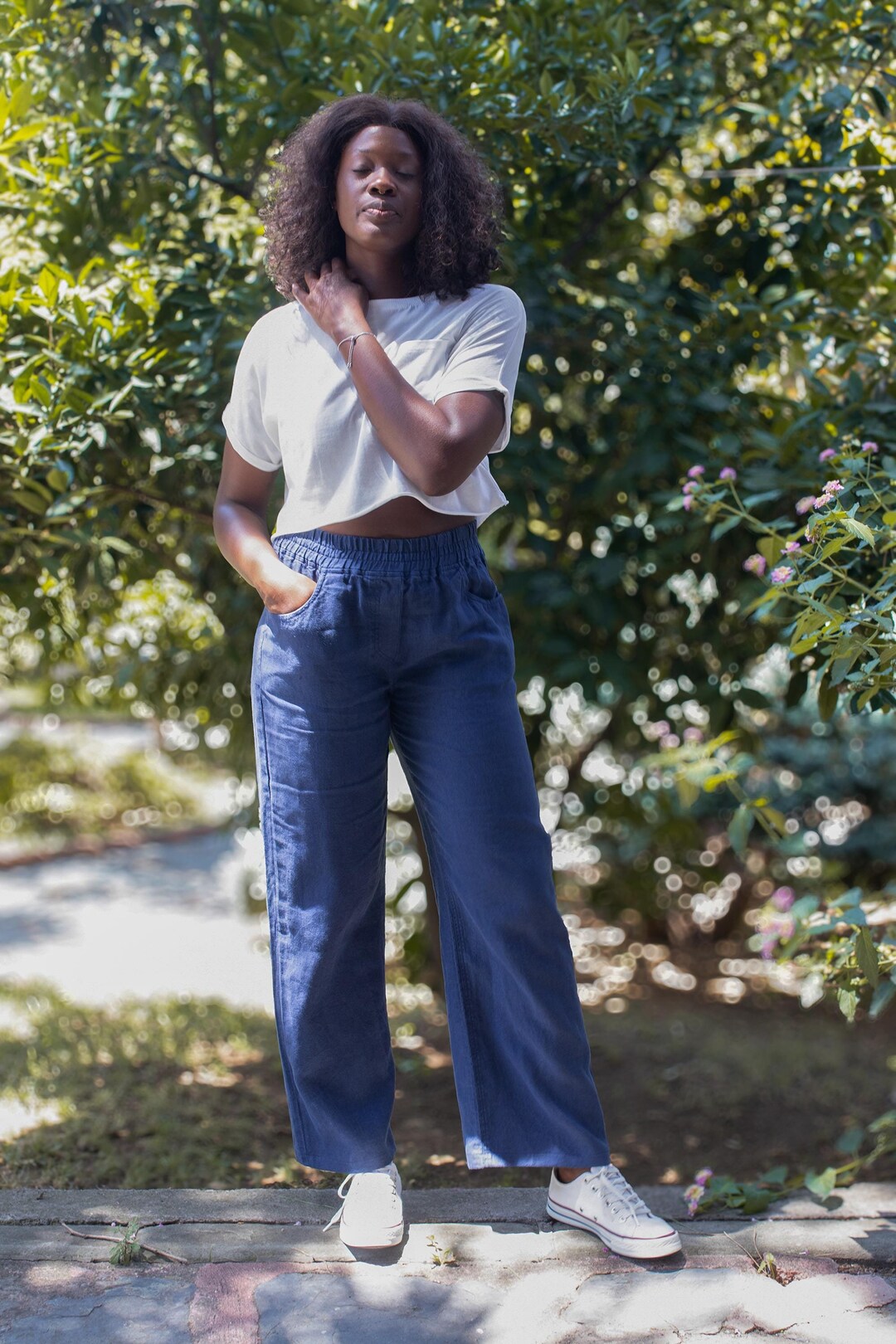 Navy Linen Pants Women Wide Leg Linen Pants Casual Linen Trousers Yoga ...