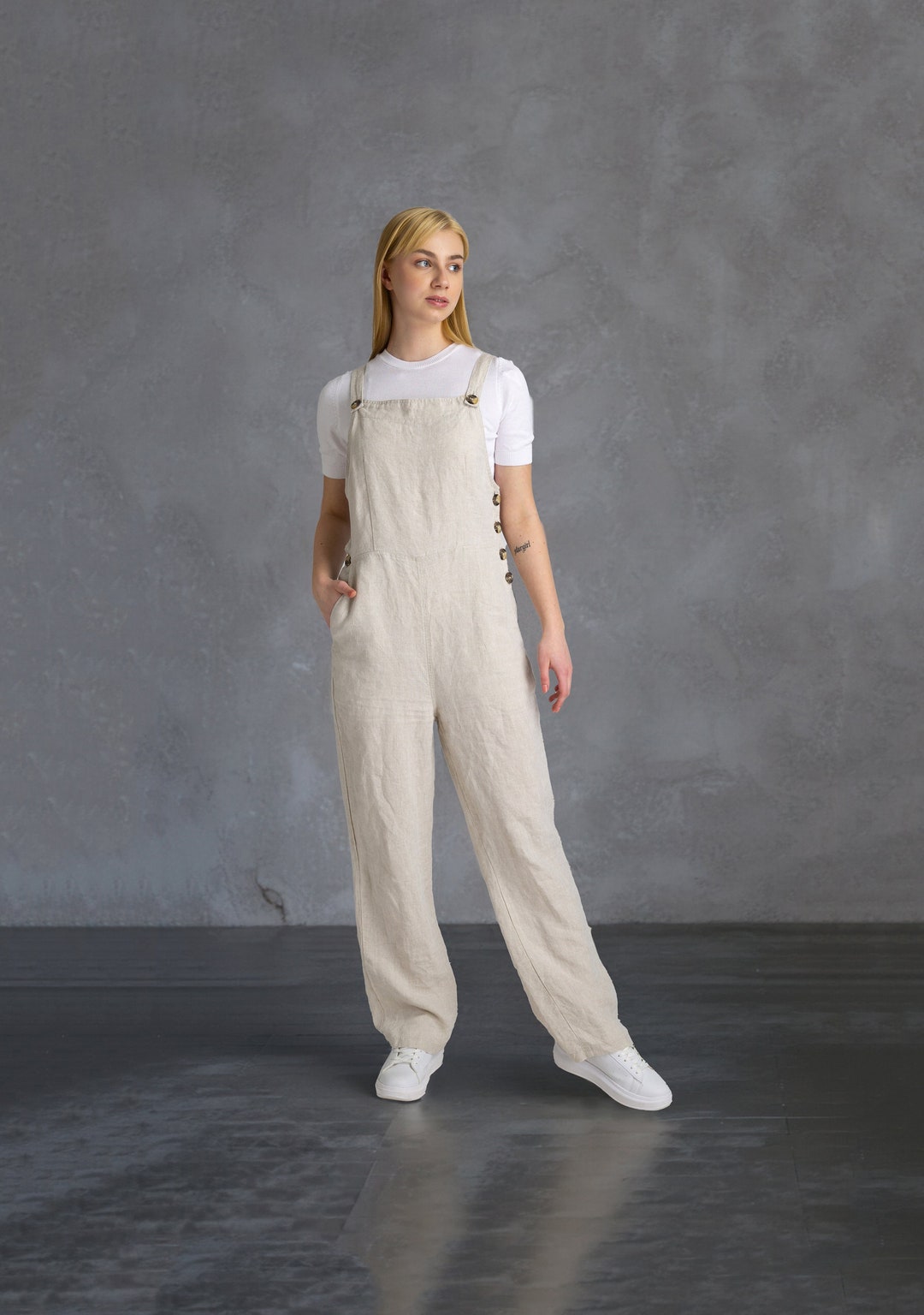 Maxi Linen Jumpsuit Maxi Linen Overalls Hanging Button Decorated 100% ...