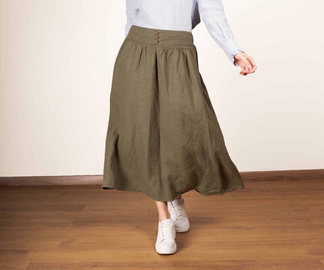 Linen Maxi Skirt Skirt for Women Linen Skirt With Pockets Elastic ...