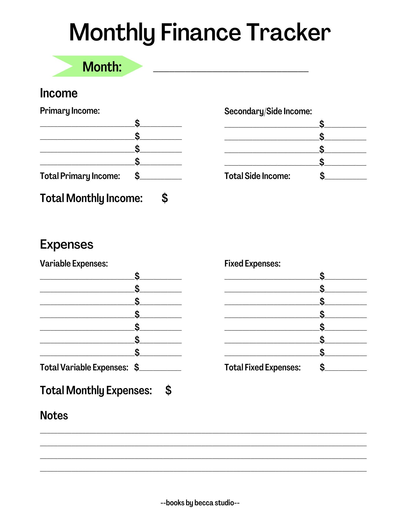 DOWNLOADABLE PRINTABLE Monthly Finance Tracker - Etsy