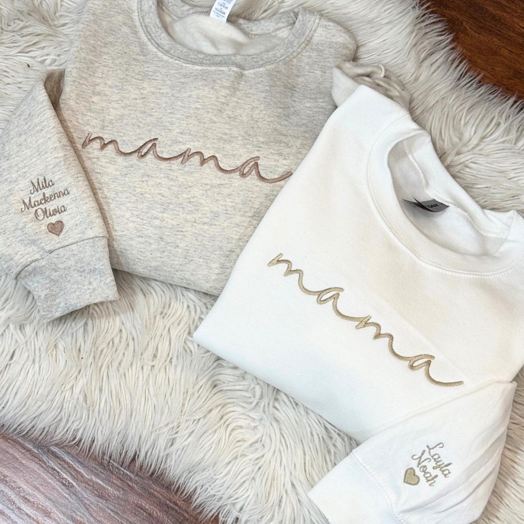 Custom Mama Embroidered Sweatshirt, Curved Neckline Mama Sweatshirt ...