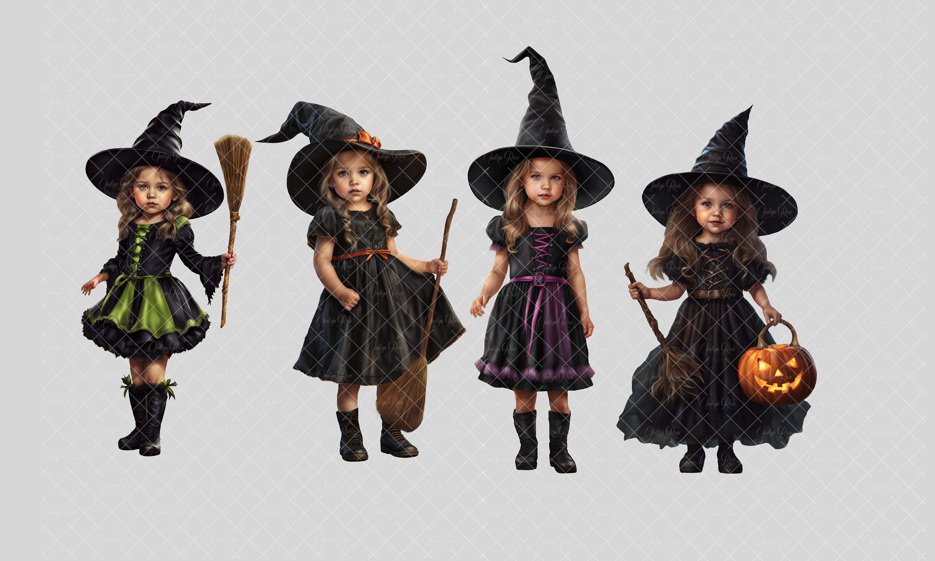 16 Halloween PNG Models, Little Girl Witches, Example of Use, Digital ...
