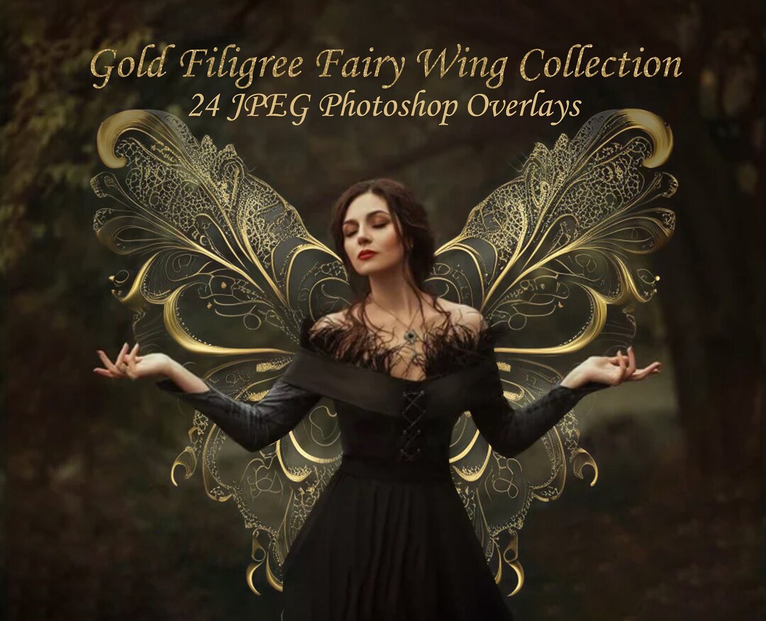 Gold Filigree Fairy Wing Overlays, Angel Wing Overlays, Photoshop ...