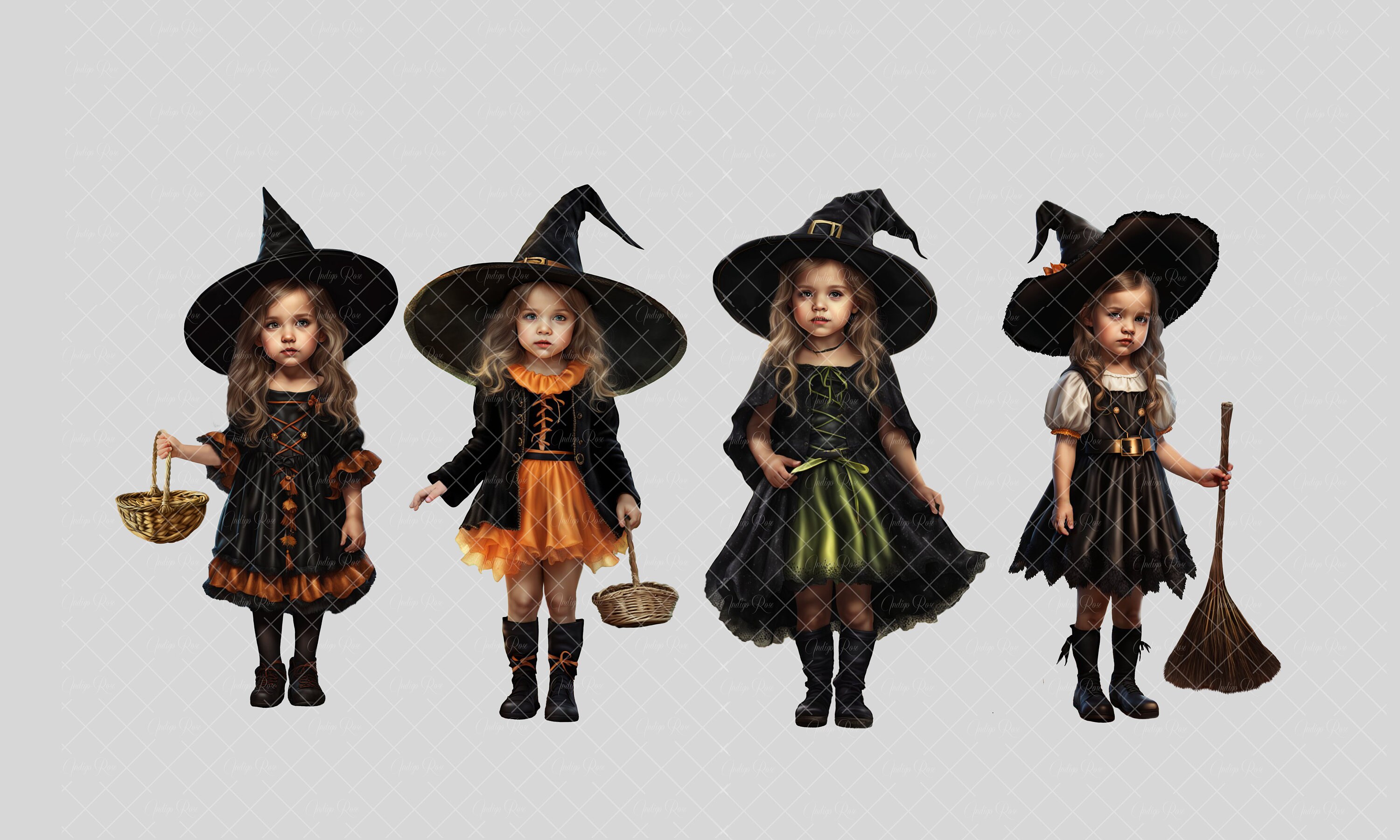 16 Halloween PNG Models, Little Girl Witches, Example of Use, Digital ...