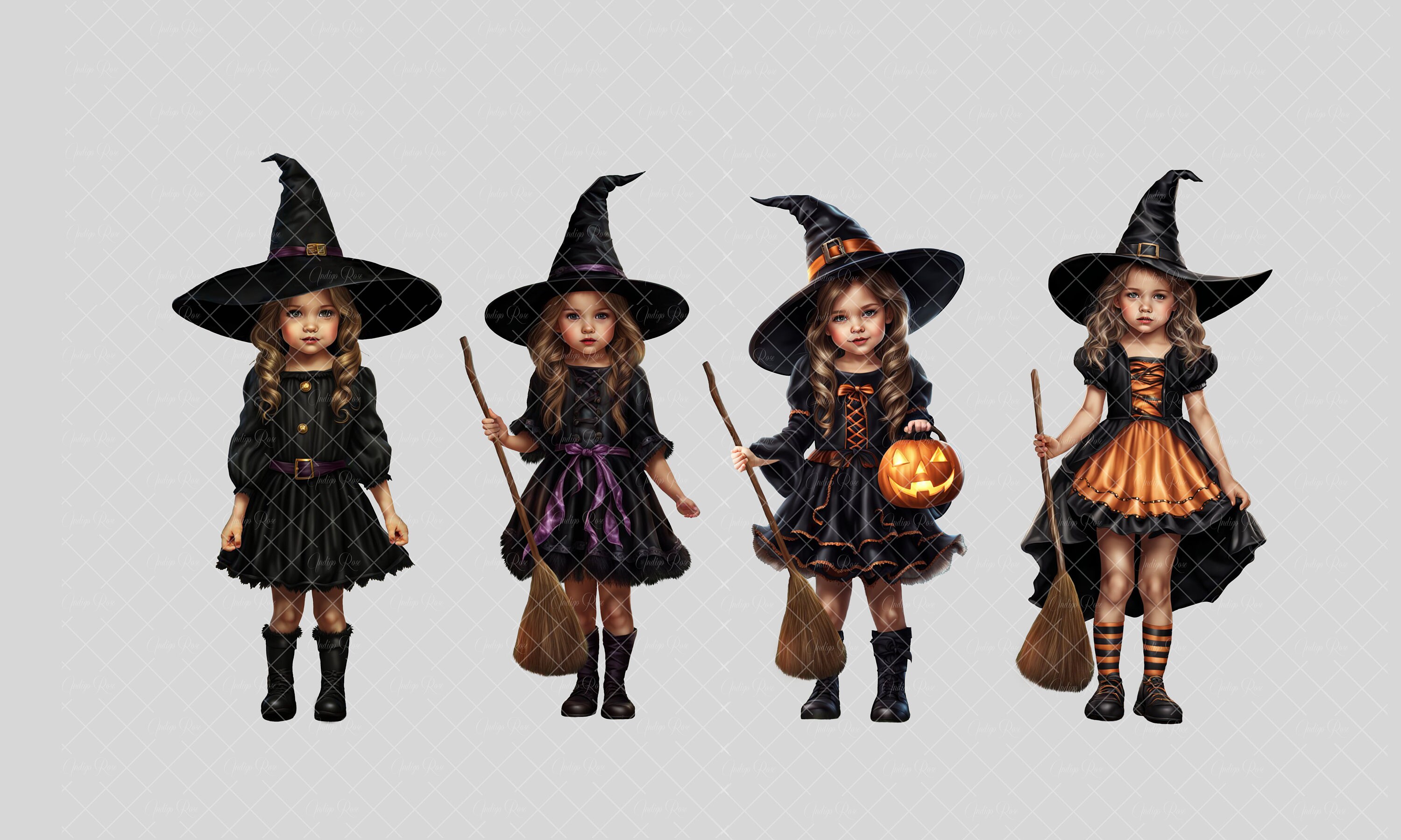 16 Halloween PNG Models, Little Girl Witches, Example of Use, Digital ...
