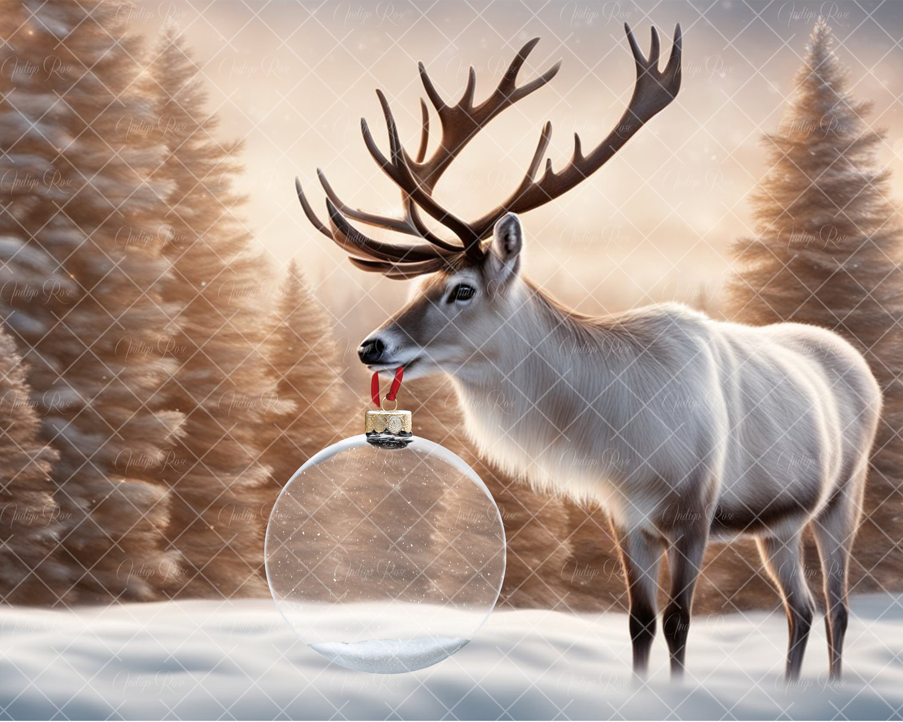 Christmas Digital Backdrop, Reindeer Ornament, Layered PSD, Photo ...