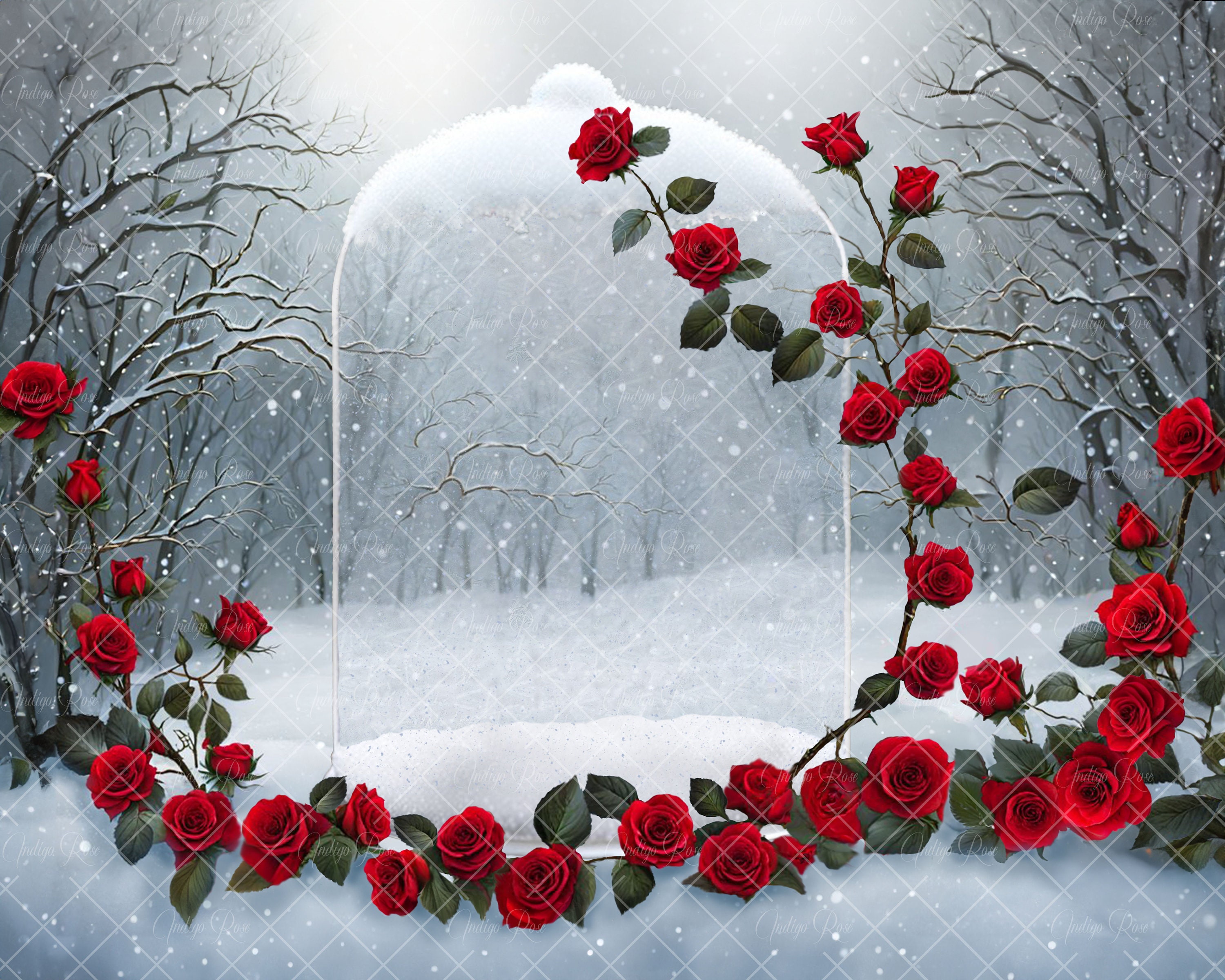 Winter Roses Digital Background, Rose Vine in Snow, Bell Jar, Photoshop ...