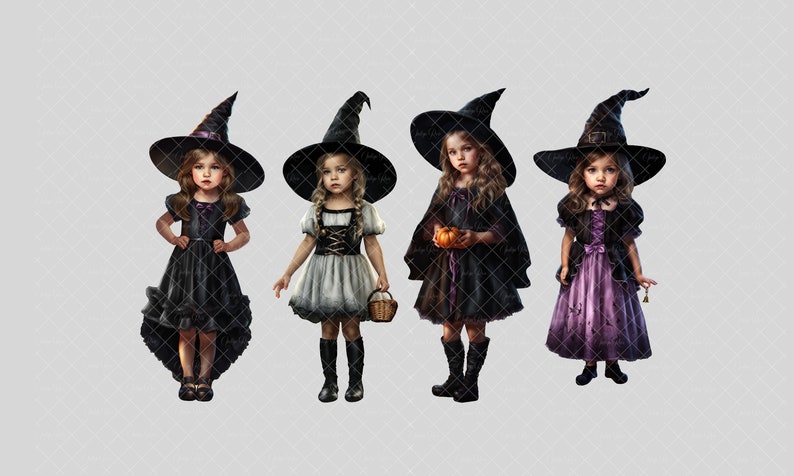 16 Halloween PNG Models, Little Girl Witches, Example of Use, Digital ...