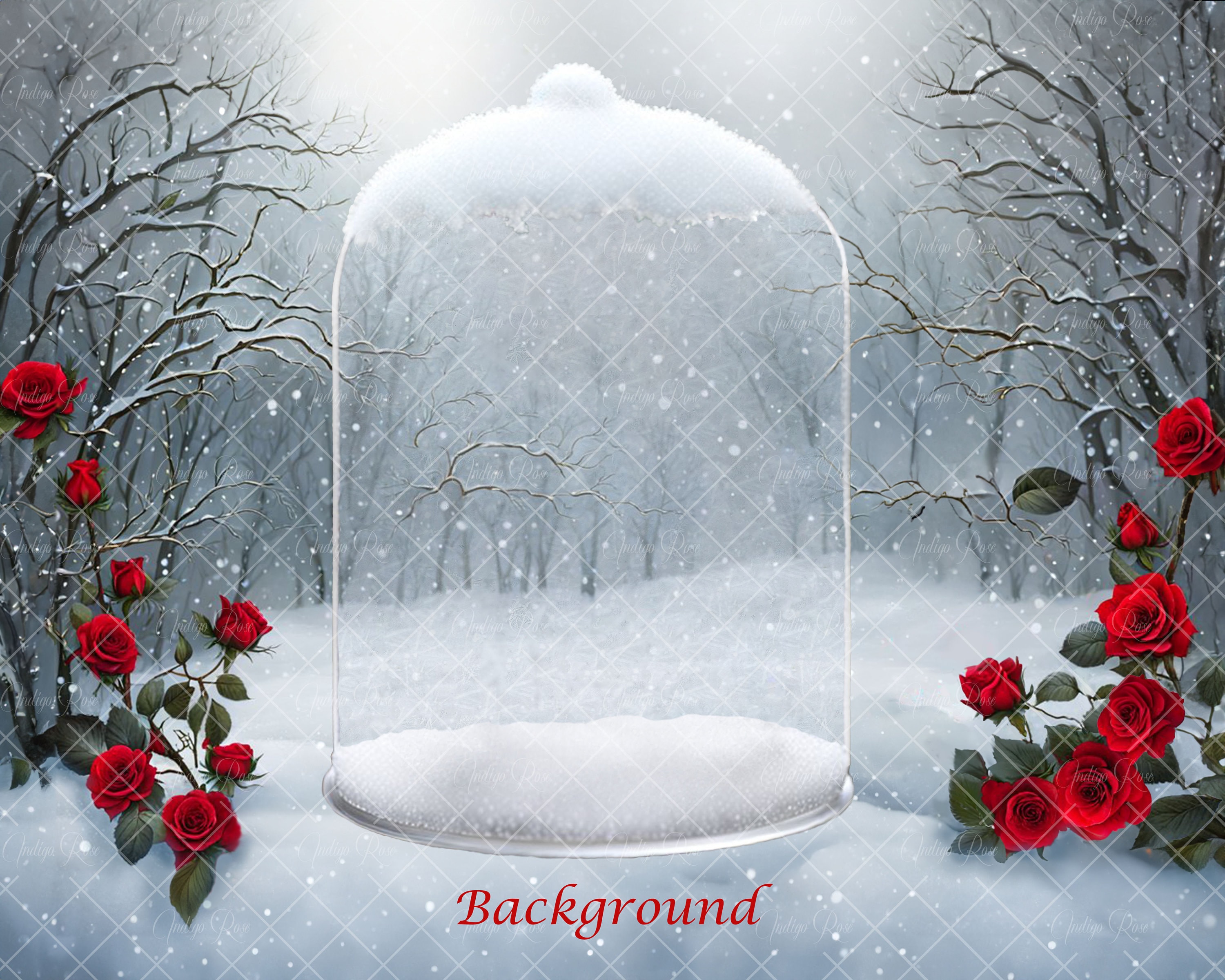 Winter Roses Digital Background, Rose Vine in Snow, Bell Jar, Photoshop ...