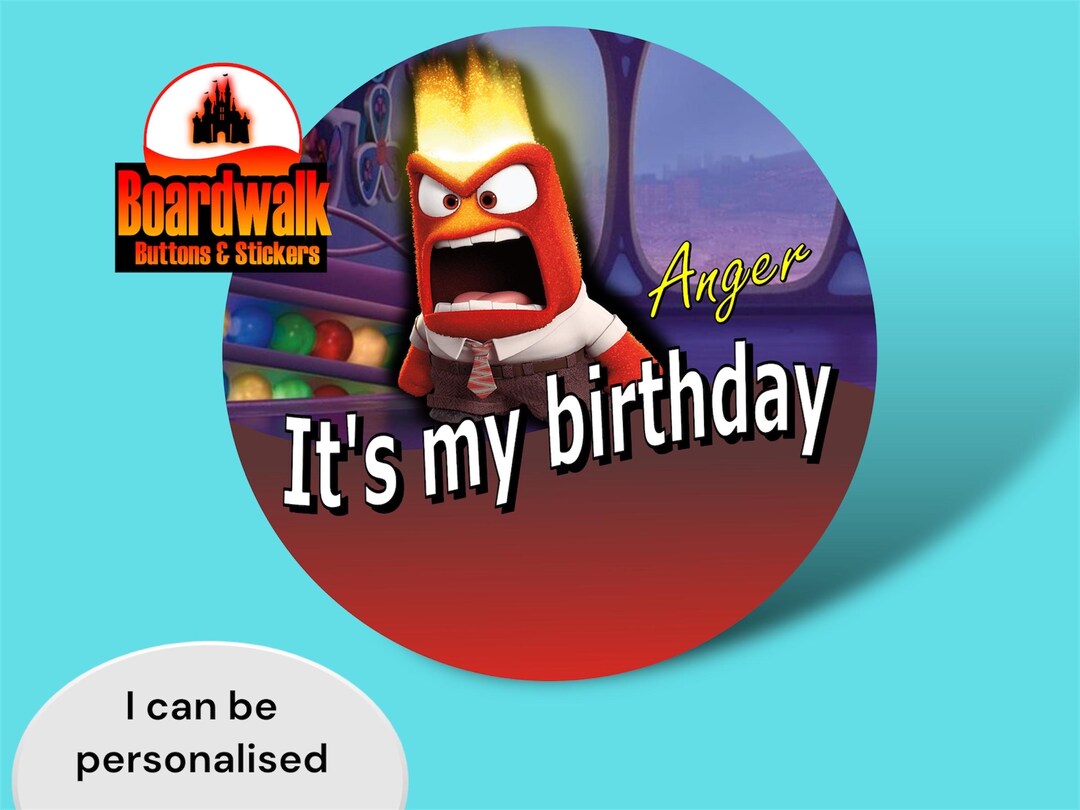 Inside Out Anger Its My Birthday Personalised/custom Disney Button ...