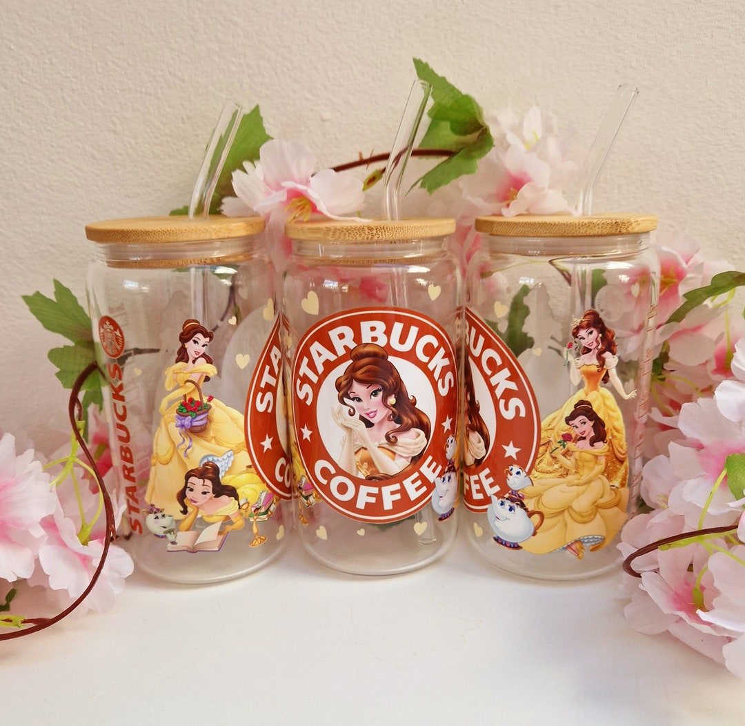 Belle Drinking Glass With Lid & Straw, Cute Gift Valentine's Day Gift ...