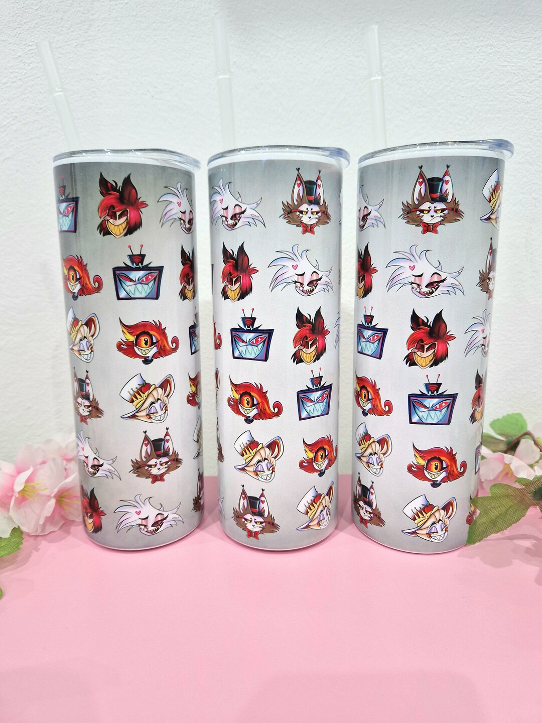 HH Faces Angel Niffty Alastor Drinking Cup With Lid & Straw, Cute, Husk ...