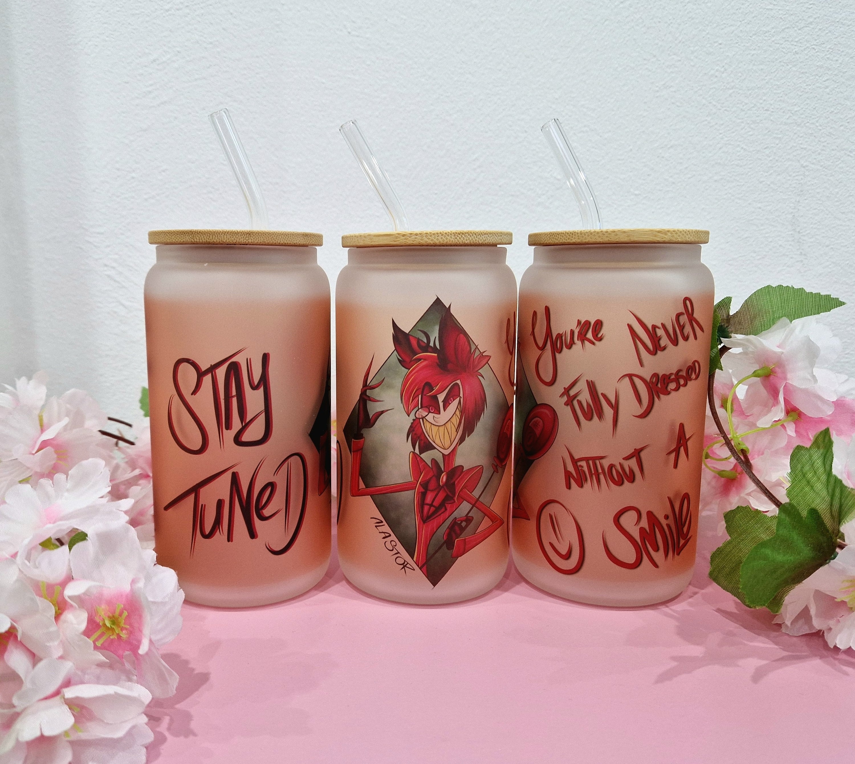 Hazbin Hotel Alastor drinking Glass With Lid & Straw, Cute gift ...