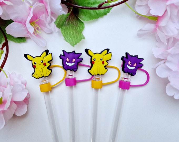 Pikachu Gengar Straw Cover Drinking Glass, Cute Gift Valentine's Day ...