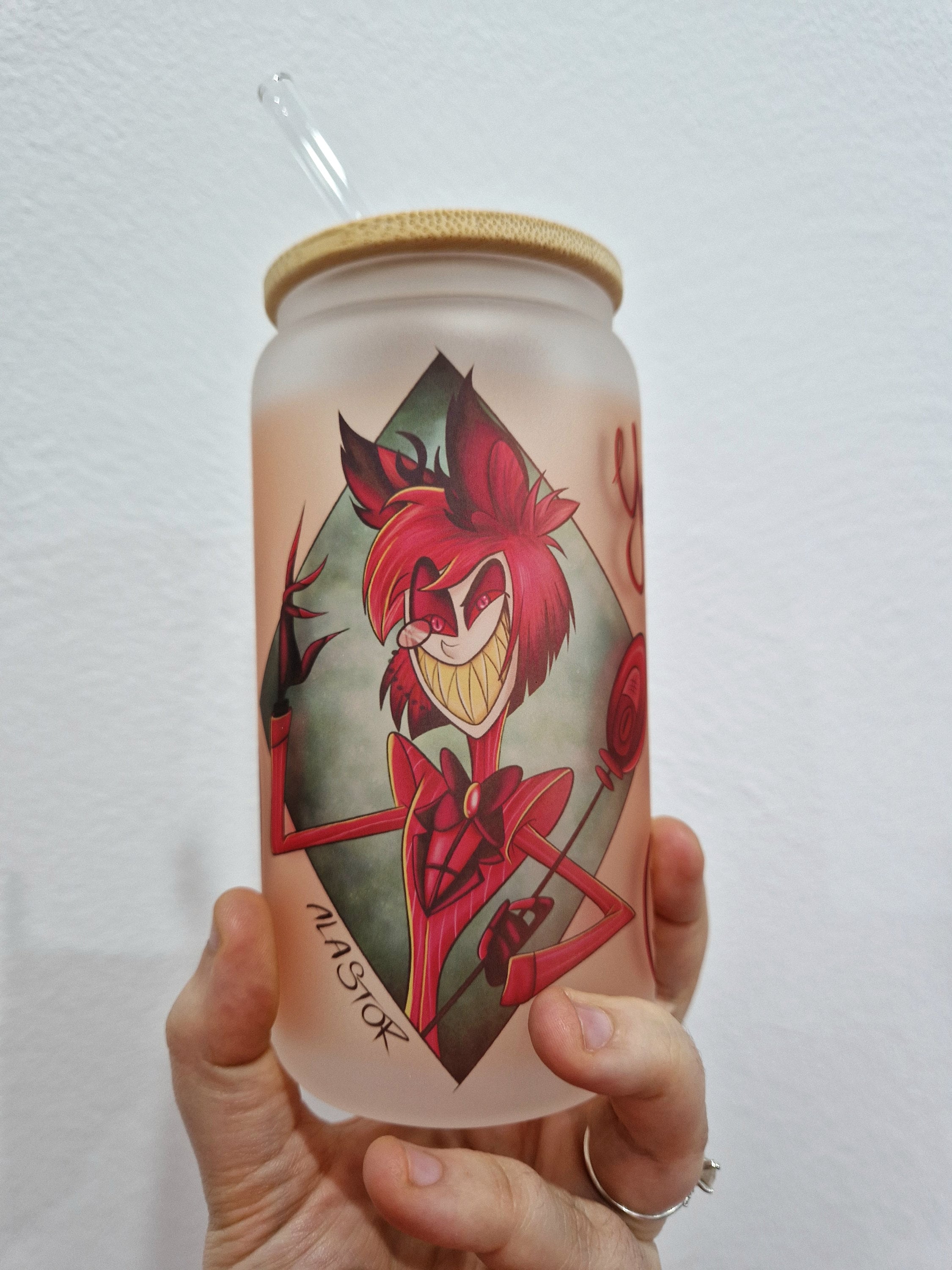 Hazbin Hotel Alastor drinking Glass With Lid & Straw, Cute gift ...