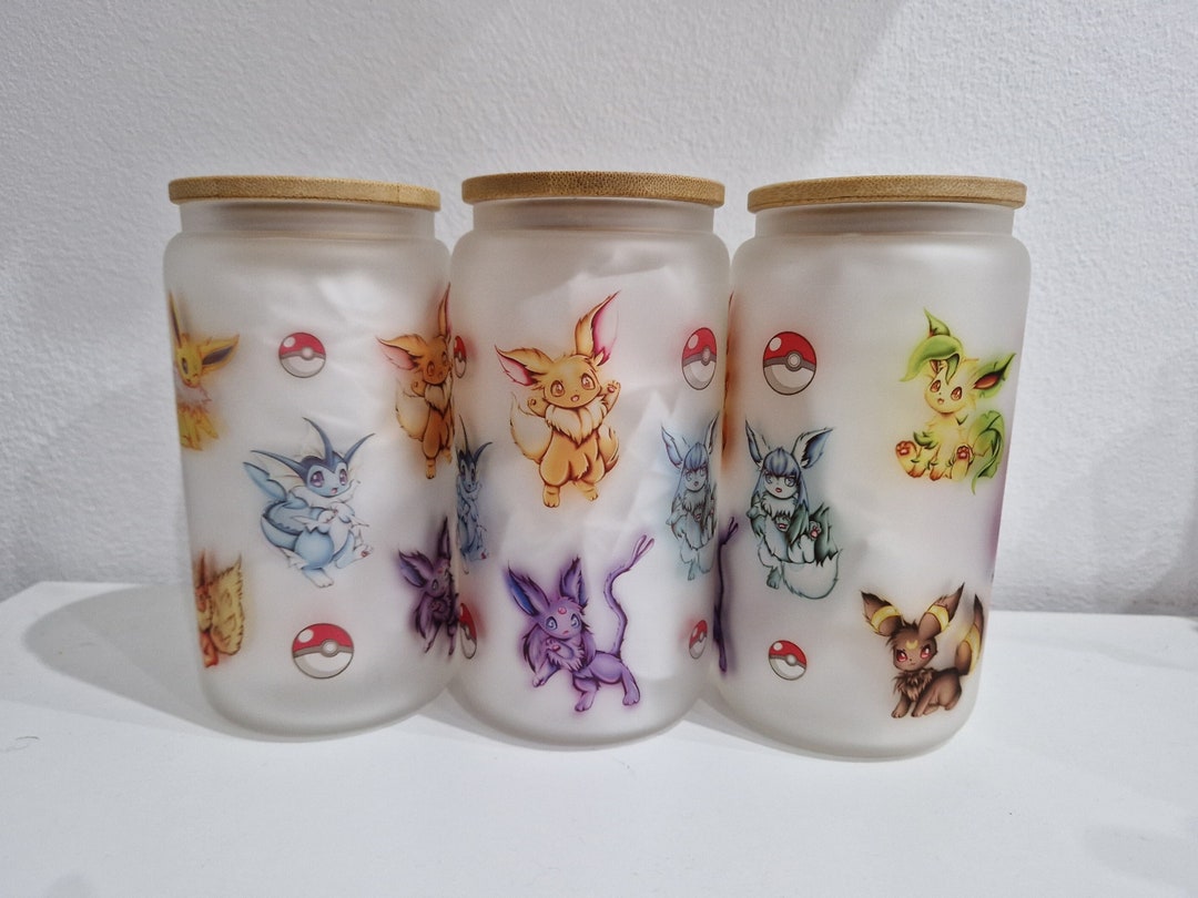 Eevee Evolutions Drinking Glass With Lid & Straw, Cute Gift Valentine's ...