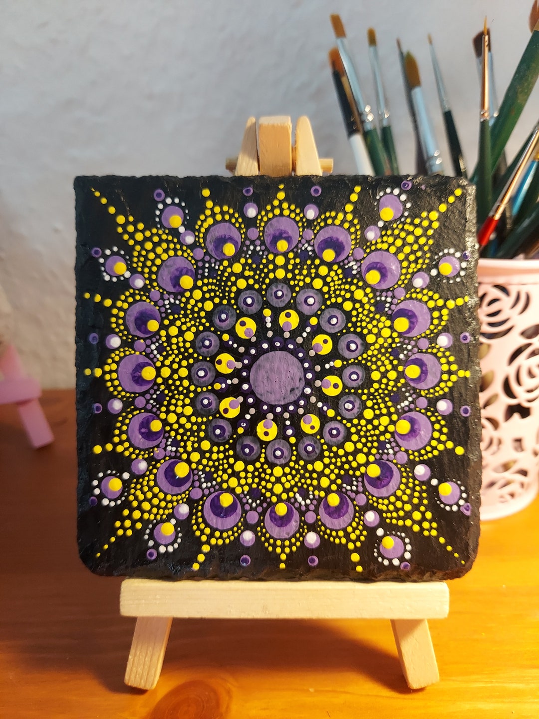 HAND PAINTED SLATE With Easel Acrylic Paint Purple Decorative - Etsy