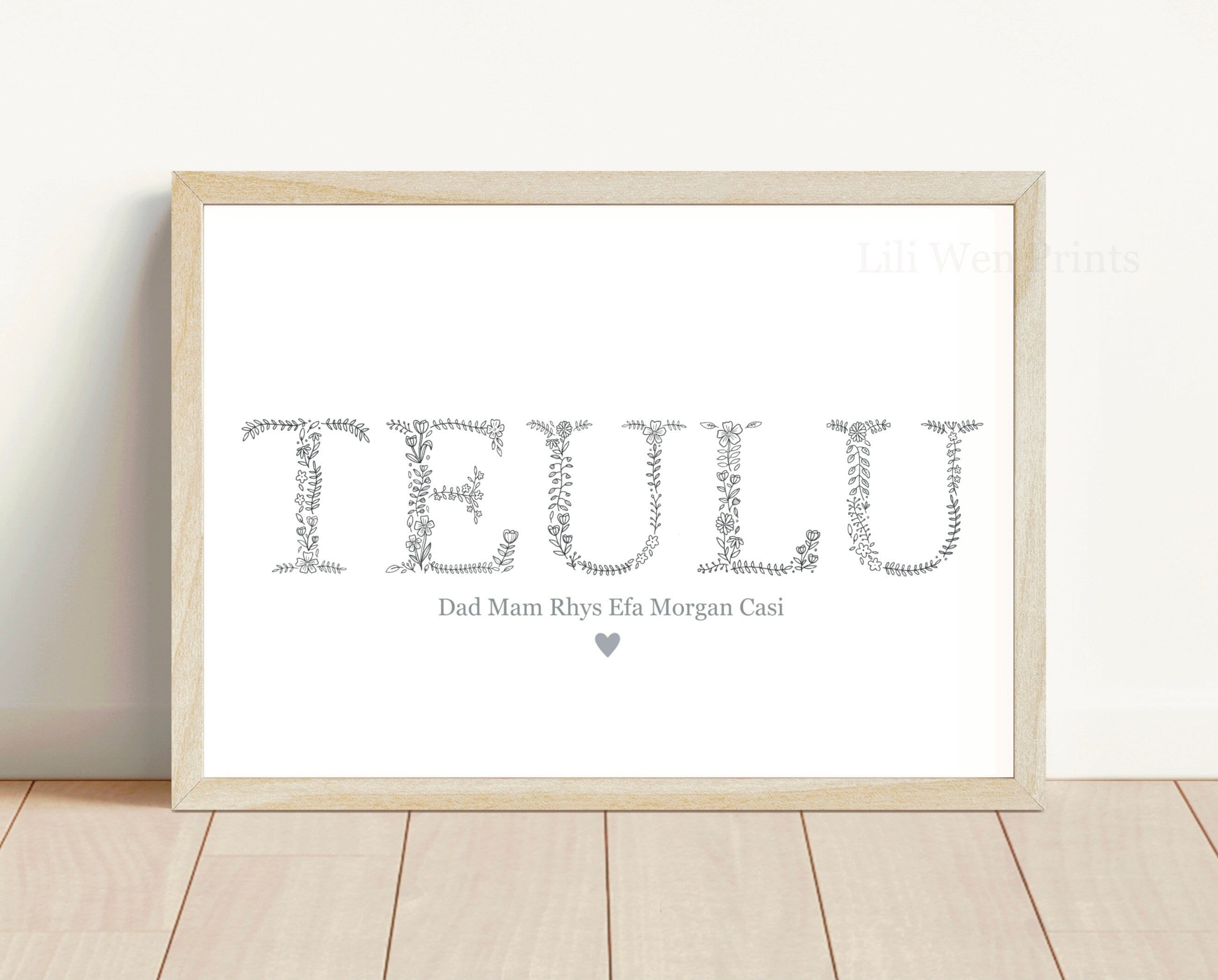 Personalised Floral Teulu Art Print | Hand Illustrated Unframed A4 ...